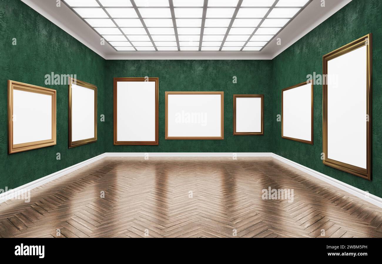 3d rendering illustration of classical gallery dead end. Fine art ...