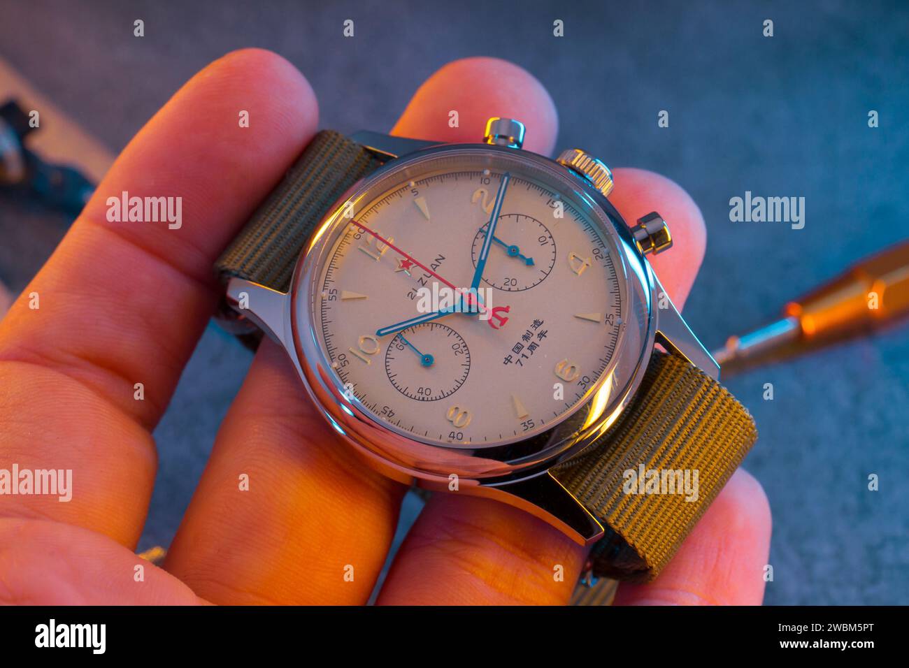 Milan, Italy - January 11, 2024: close up on Seagull 1963 chronograph ...