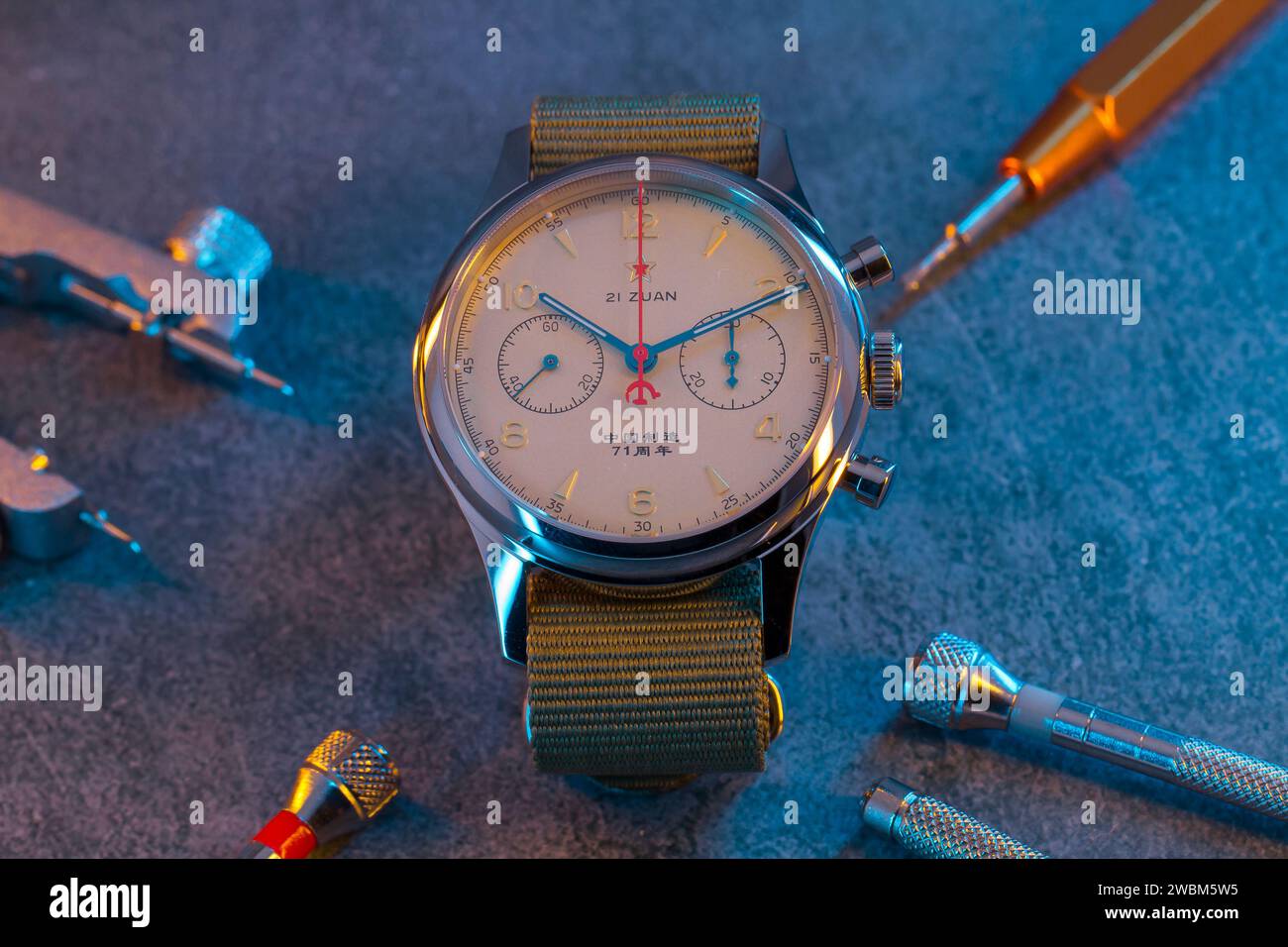 Milan, Italy - January 11, 2024: close up on Seagull 1963 chronograph ...