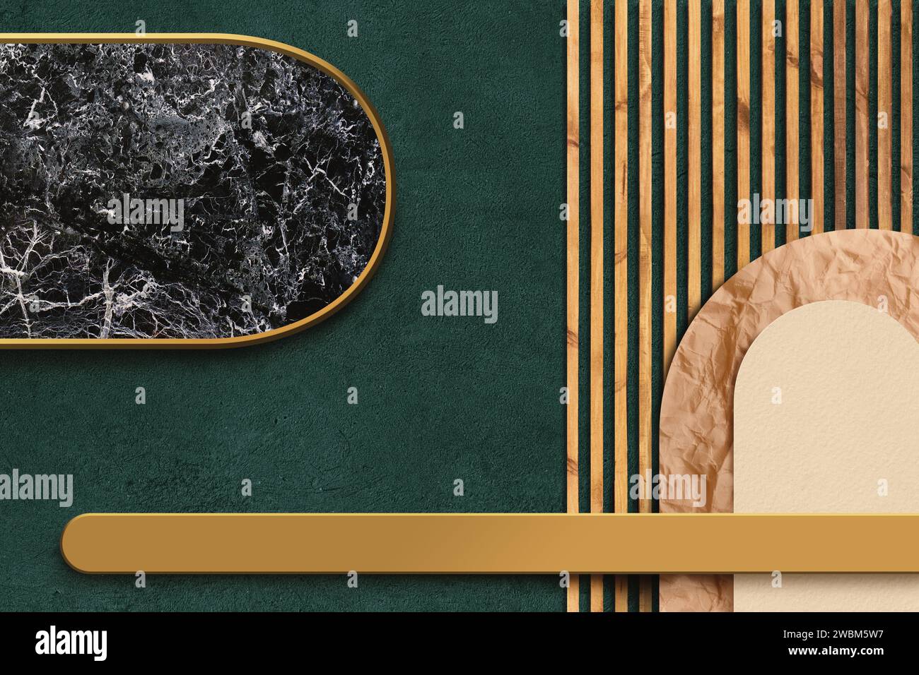 Abstract composition template. Green concrete table with different ...