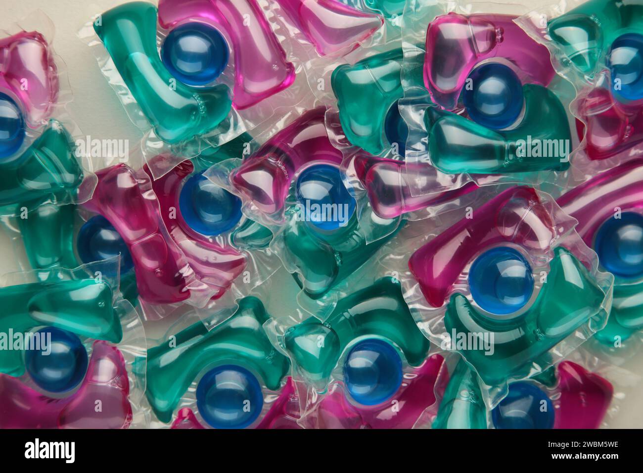 Laundry capsule detergent pods for washing clothes. Top view Stock ...