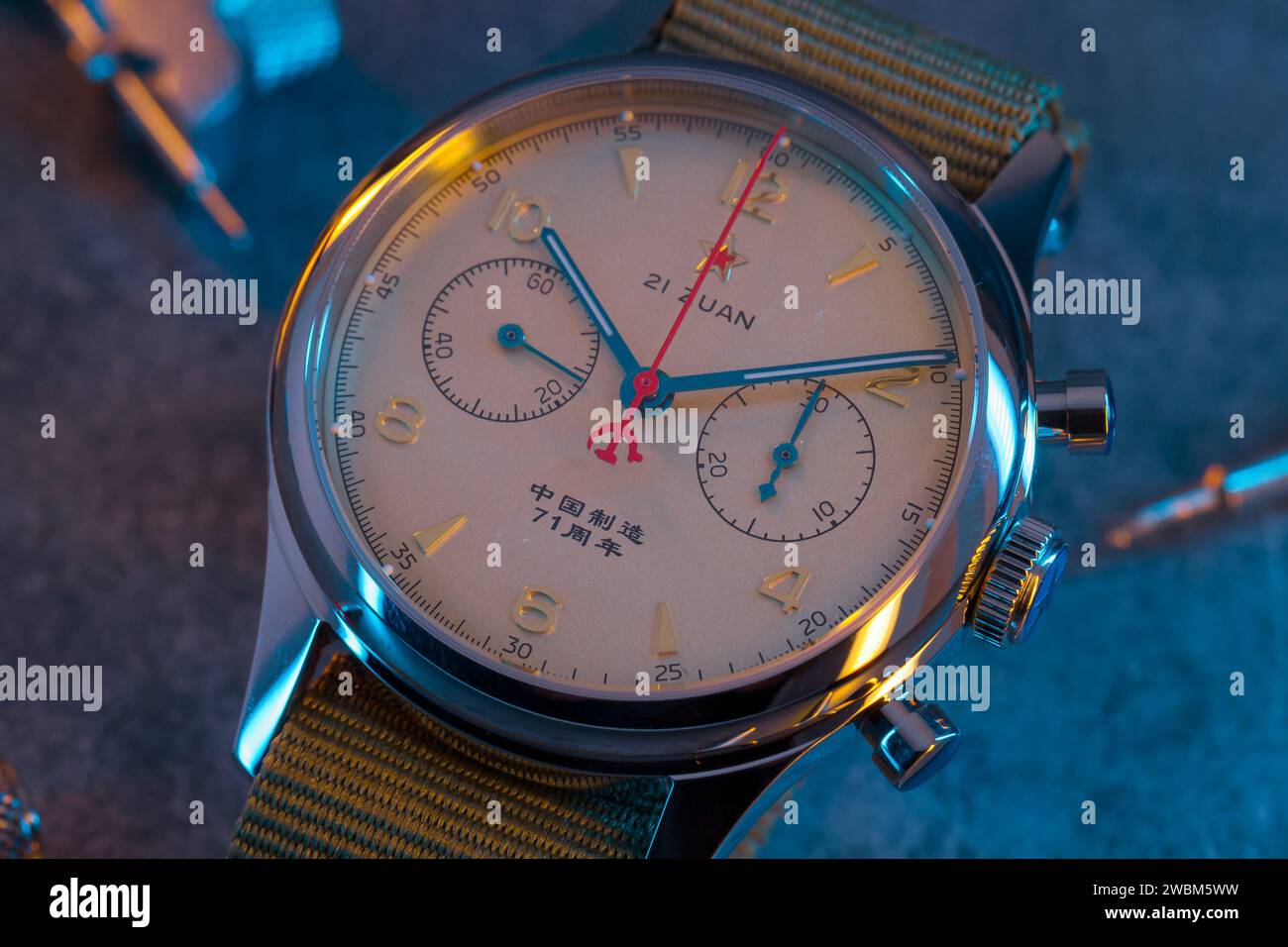 Milan, Italy - January 11, 2024: close up on Seagull 1963 chronograph ...