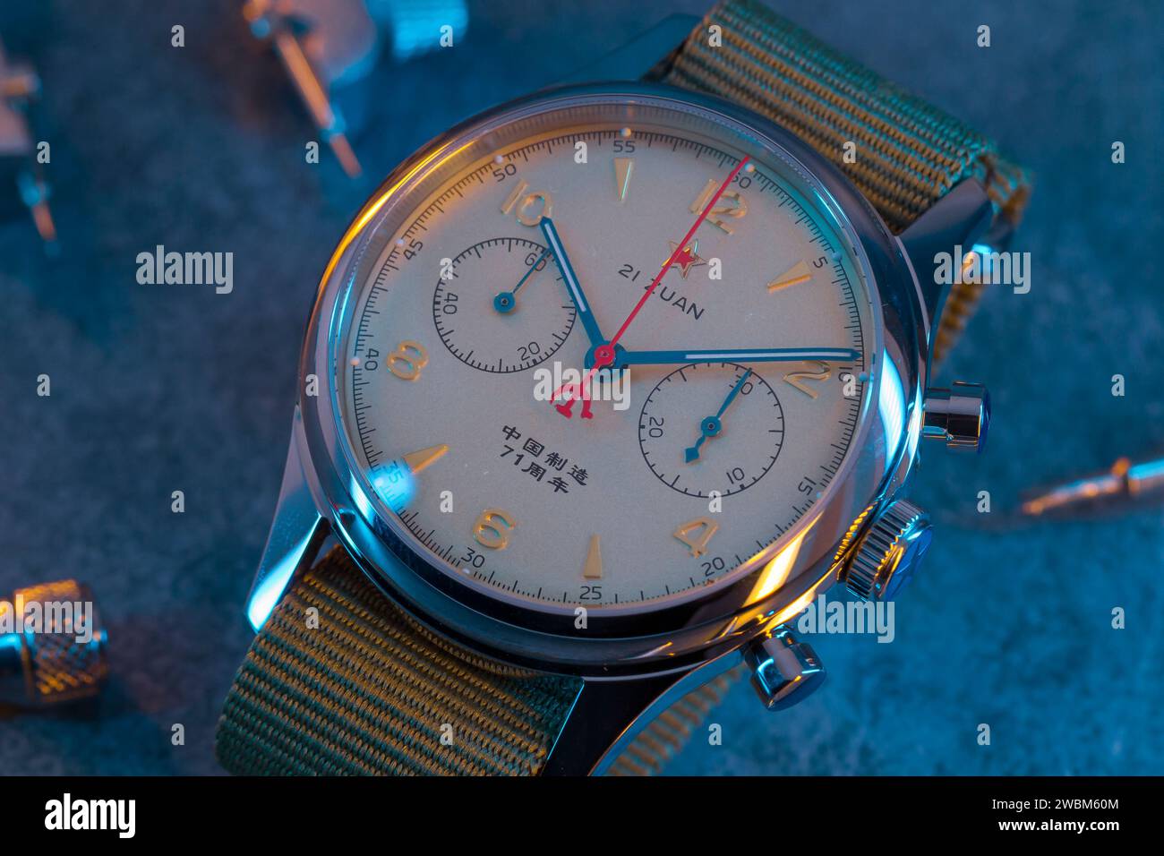 Milan, Italy - January 11, 2024: close up on Seagull 1963 chronograph ...