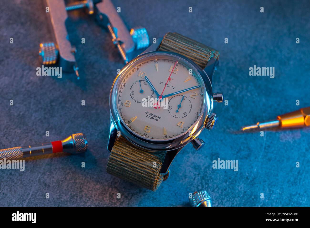 Milan, Italy - January 11, 2024: close up on Seagull 1963 chronograph ...