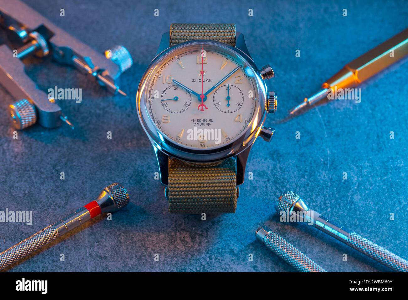 Milan, Italy - January 11, 2024: close up on Seagull 1963 chronograph ...