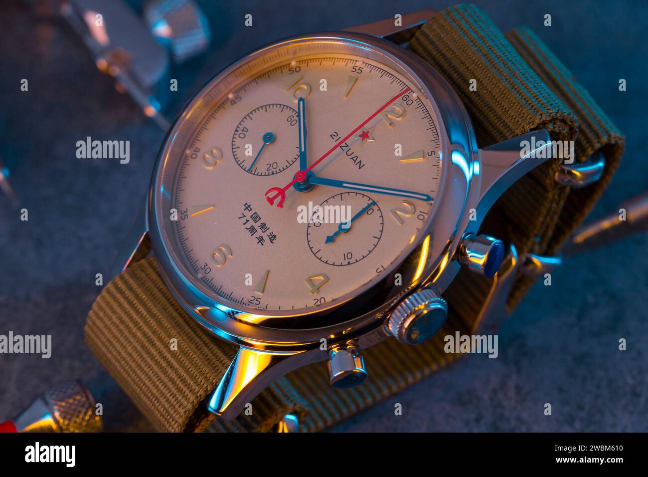Milan, Italy - January 11, 2024: close up on Seagull 1963 chronograph ...