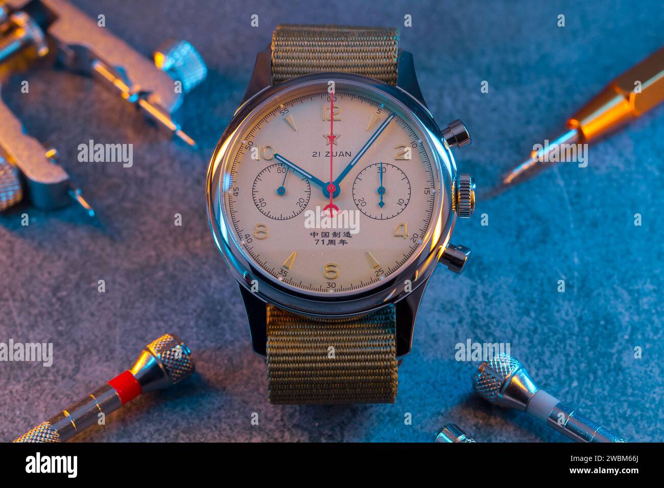 Milan, Italy - January 11, 2024: close up on Seagull 1963 chronograph ...