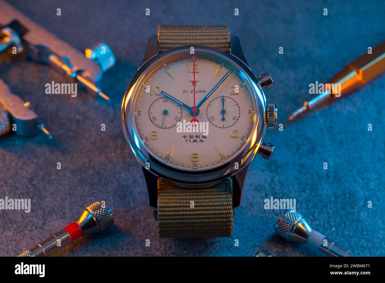 Milan, Italy - January 11, 2024: close up on Seagull 1963 chronograph ...