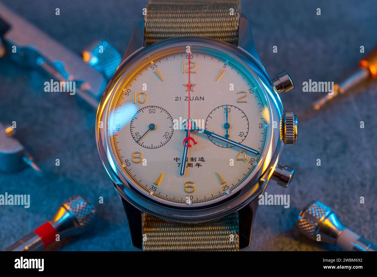 Milan, Italy - January 11, 2024: close up on Seagull 1963 chronograph ...