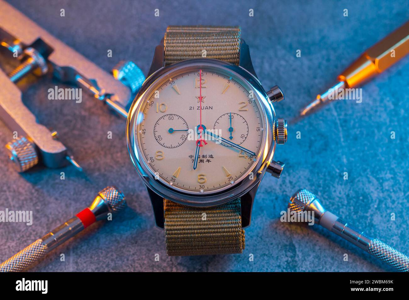 Milan, Italy - January 11, 2024: close up on Seagull 1963 chronograph ...