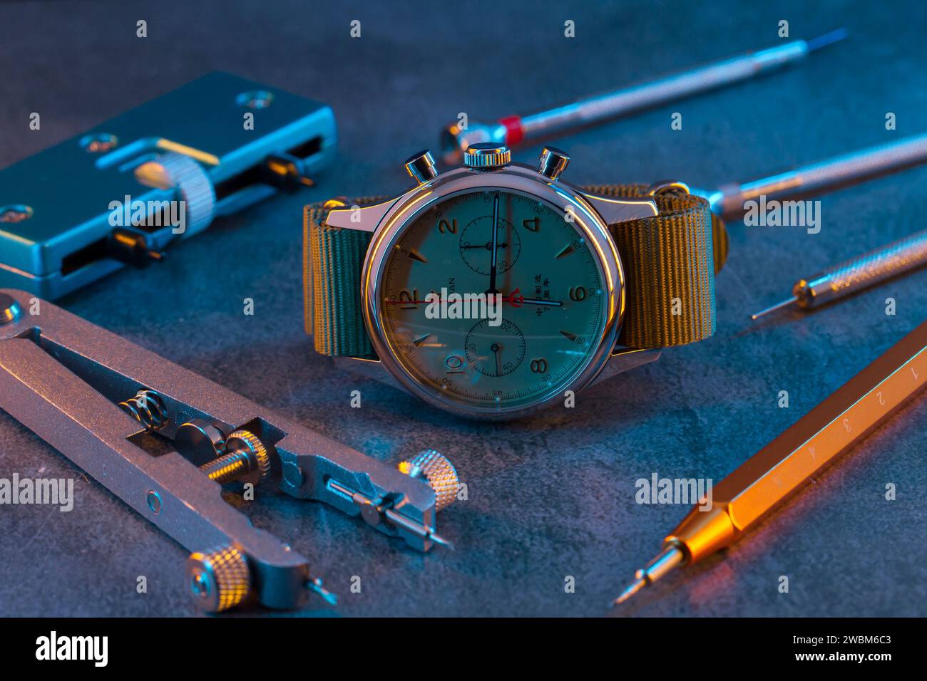 Milan, Italy - January 11, 2024: close up on Seagull 1963 chronograph ...