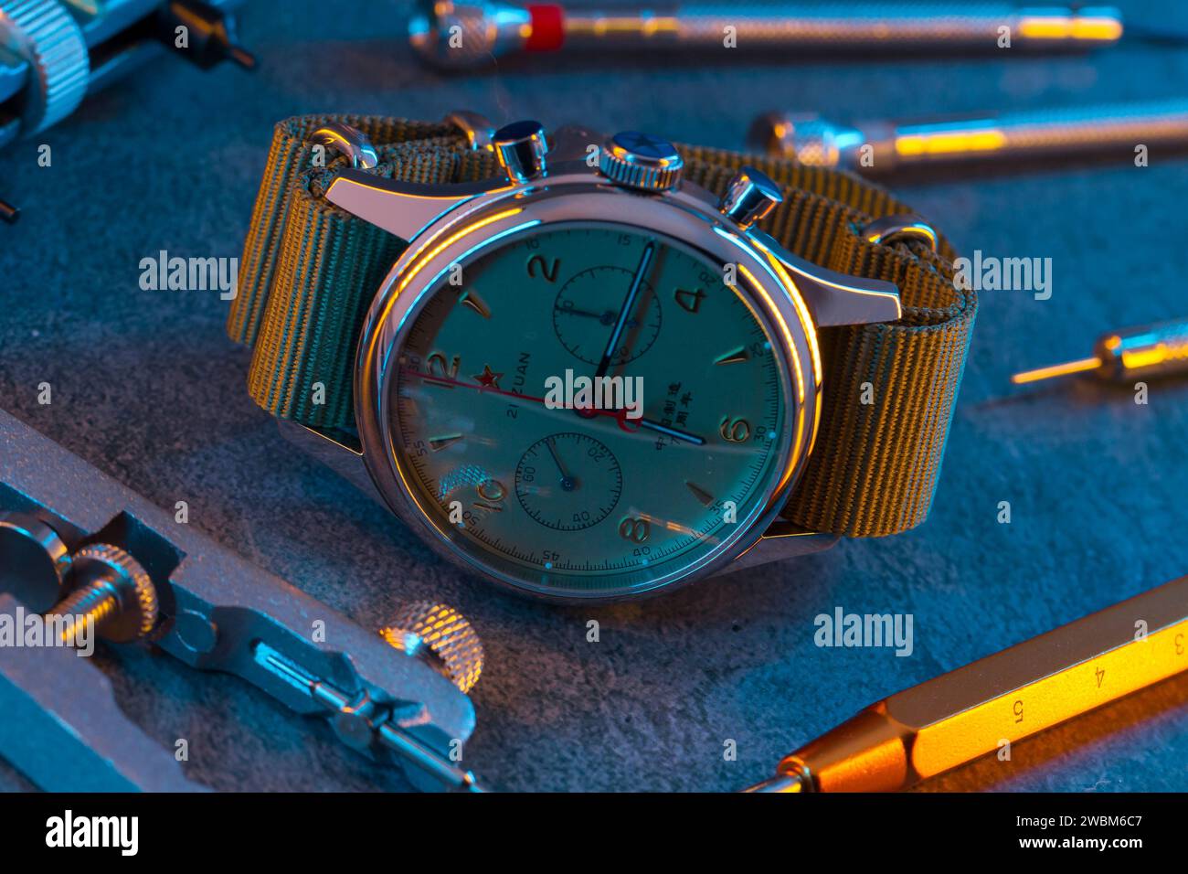 Milan, Italy - January 11, 2024: close up on Seagull 1963 chronograph ...