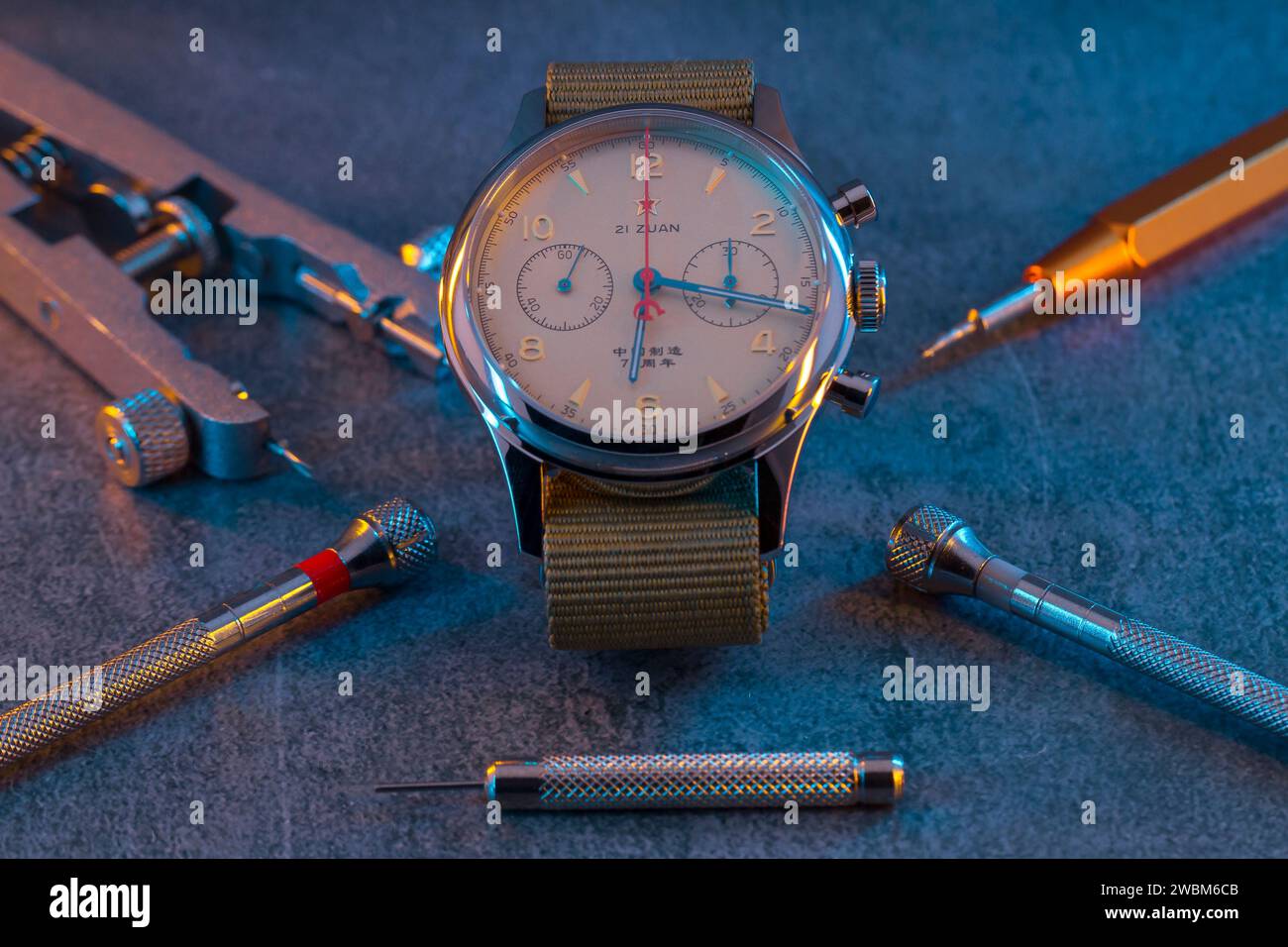 Milan, Italy - January 11, 2024: close up on Seagull 1963 chronograph ...