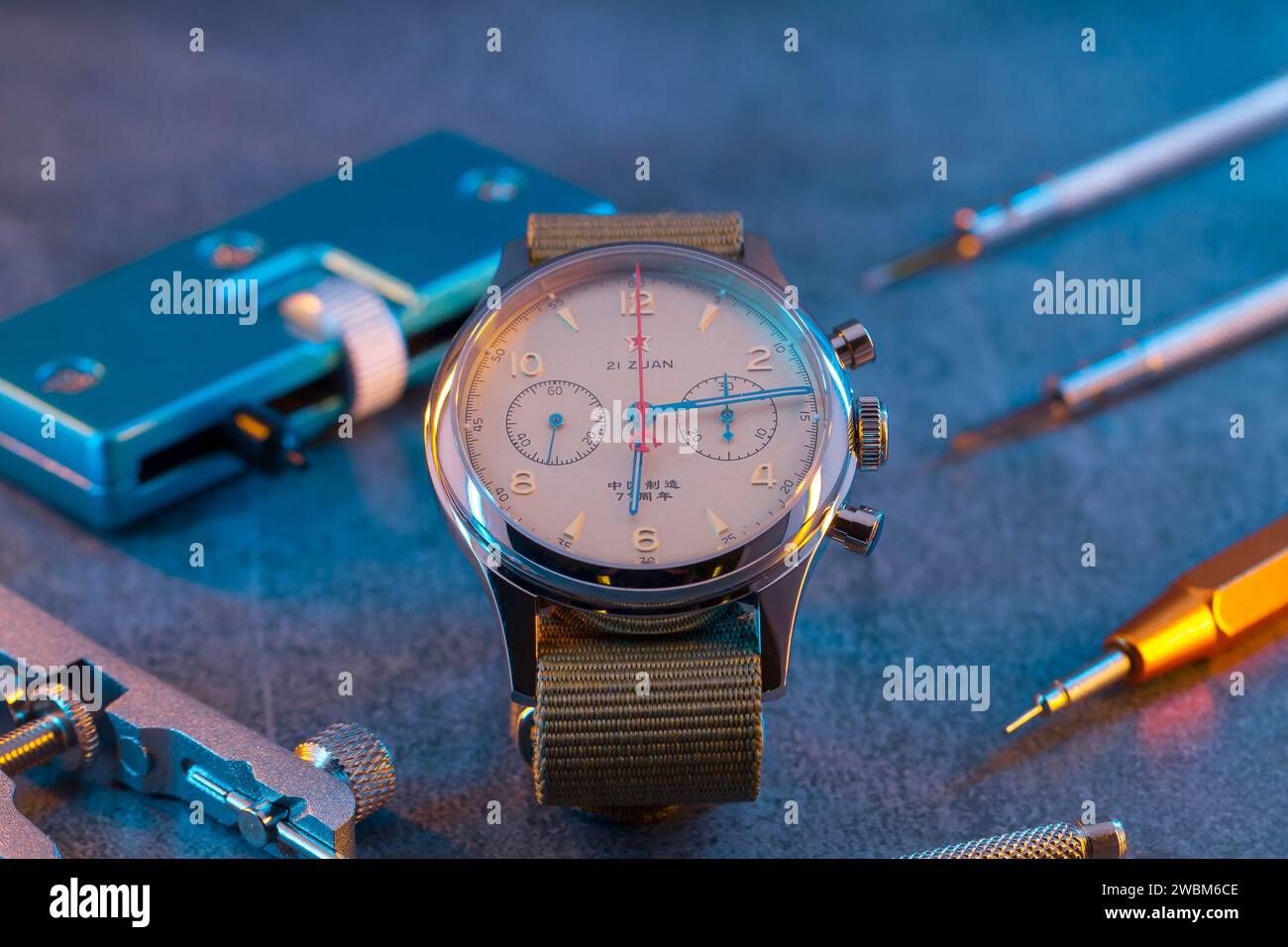 Milan, Italy - January 11, 2024: close up on Seagull 1963 chronograph ...