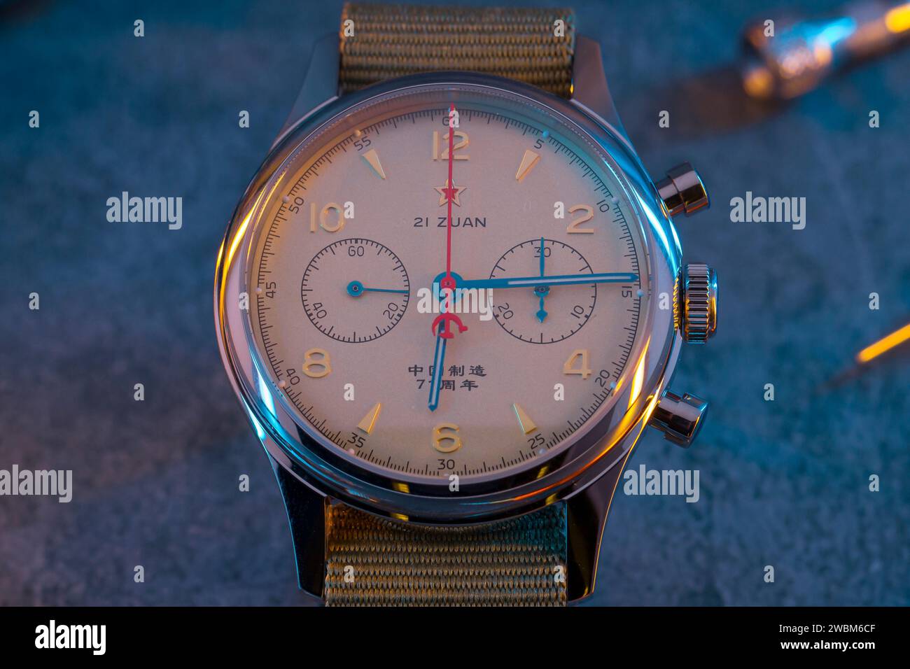 Milan, Italy - January 11, 2024: close up on Seagull 1963 chronograph ...