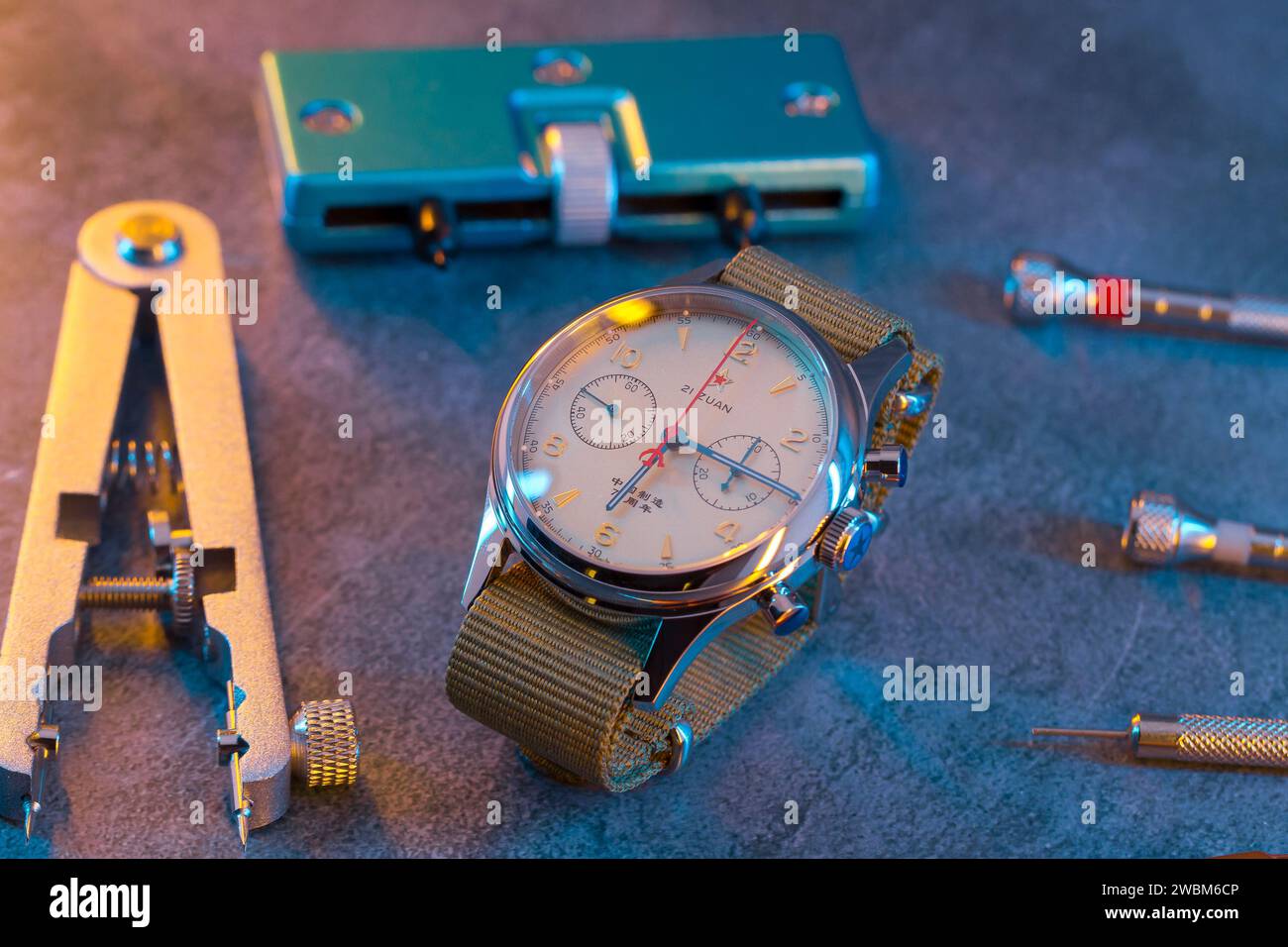 Milan, Italy - January 11, 2024: close up on Seagull 1963 chronograph ...