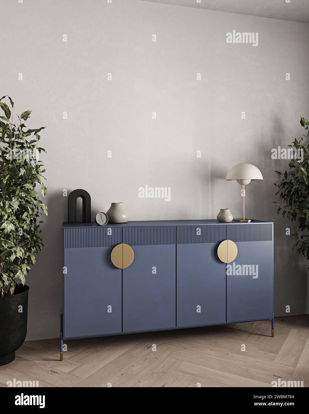 Sleek sideboard in modern interior design with gold accents and indoor ...