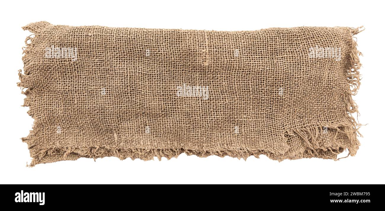 Burlap texture. A piece of torn burlap on a white background. Canvas ...