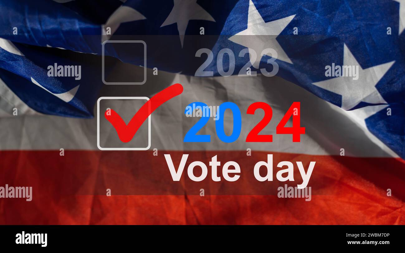 Presidential Election 2024 text on a mini chalkboard over a vintage ...