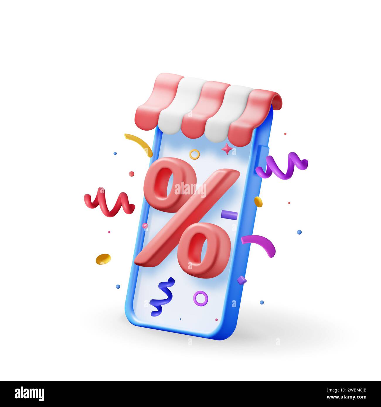 3D Phone with Color Confetti Around Percent Sign Stock Vector Image ...