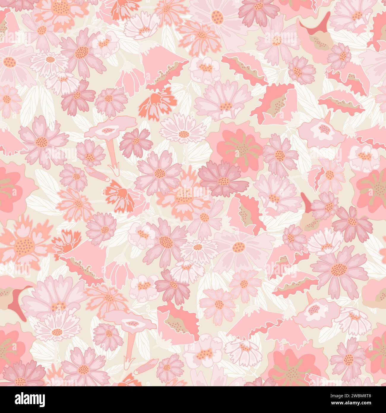Fresh floral pattern in pastel pink, subtle color variations, pink and ...