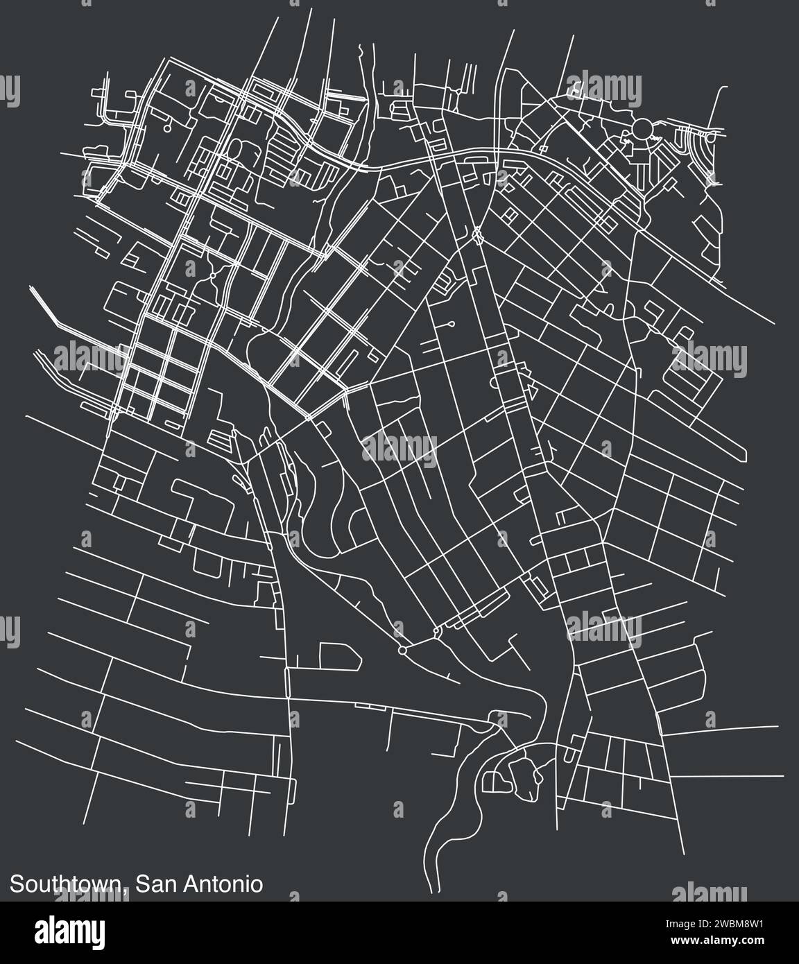Street roads map of the SOUTHTOWN neighborhood, SAN ANTONIO Stock ...