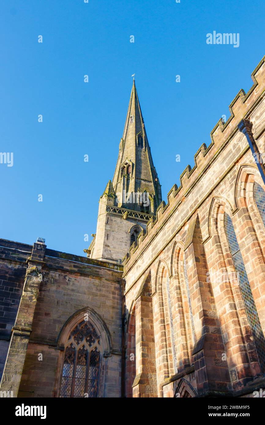 the tower and spire of st oswalds church in ashbourne derbyshire uk ...