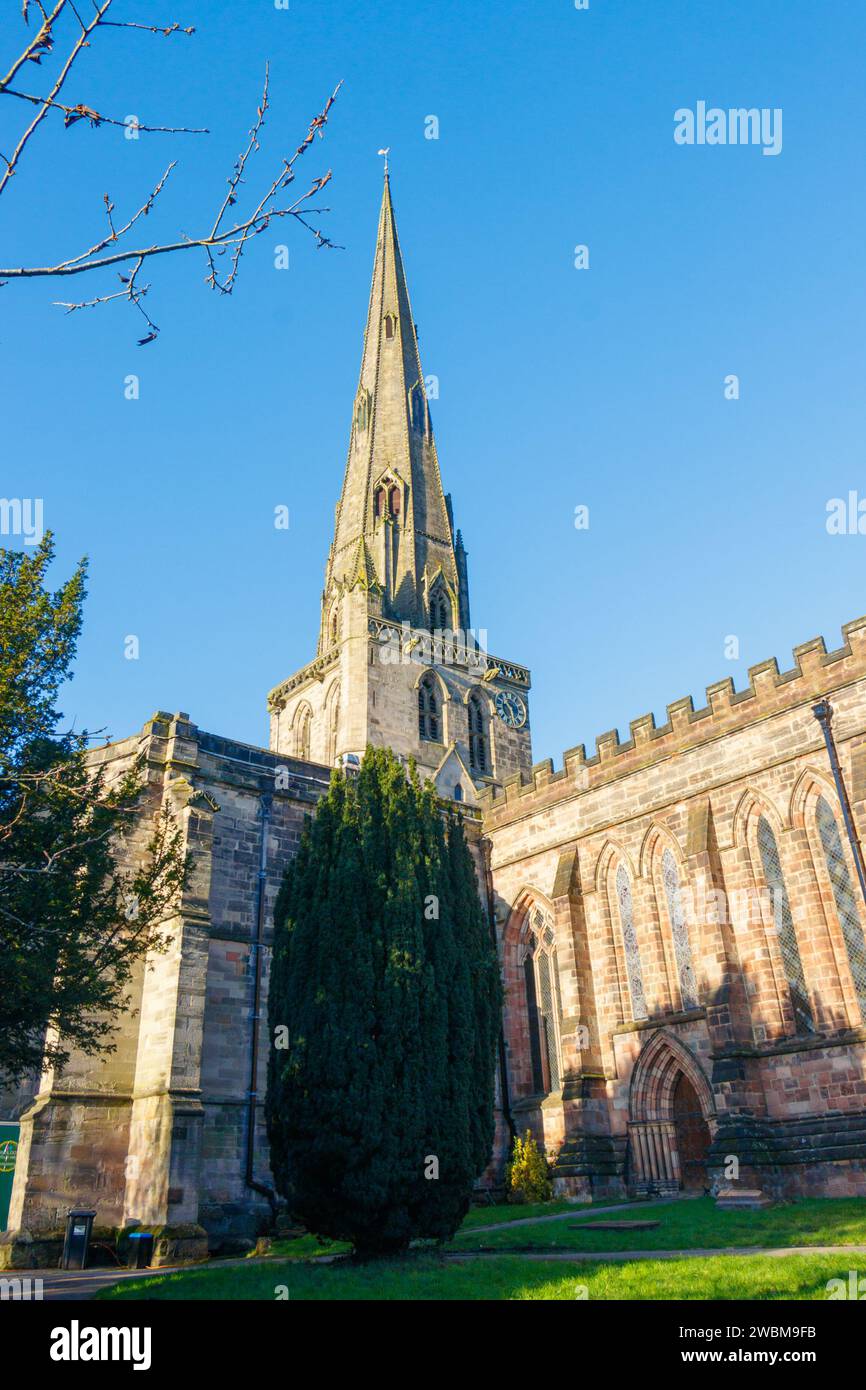 the tower and spire of st oswalds church in ashbourne derbyshire uk ...