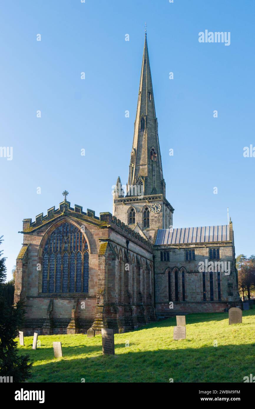 the tower and spire of st oswalds church in ashbourne derbyshire uk ...