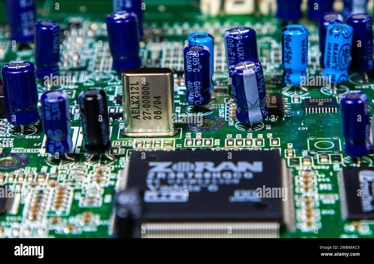 A detailed, close-up view of the inner components of a computer Stock ...