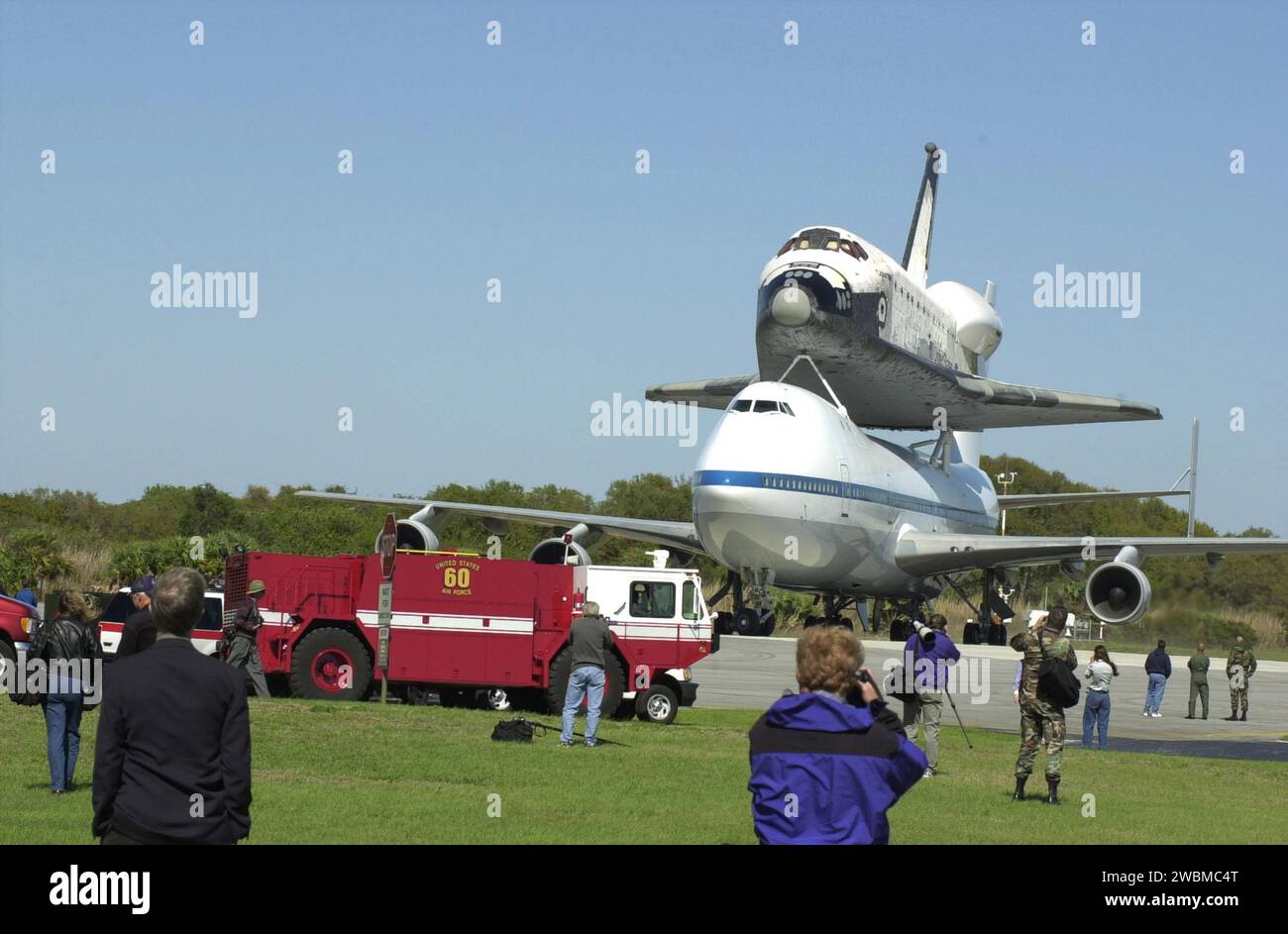 KENNEDY SPACE CENTER, FLA. -- A firetruck stands by as the Shuttle ...