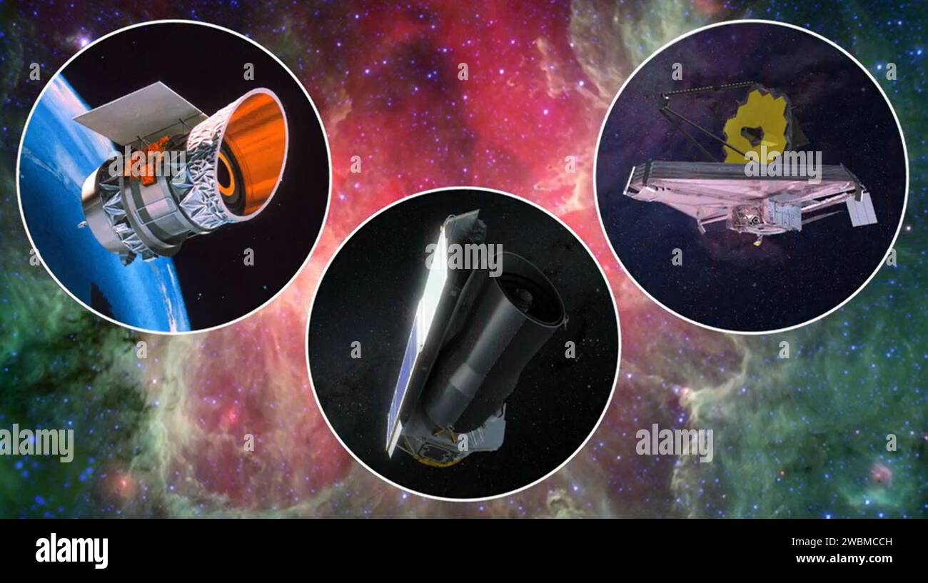 This artist's concept shows three space telescopes that observe ...
