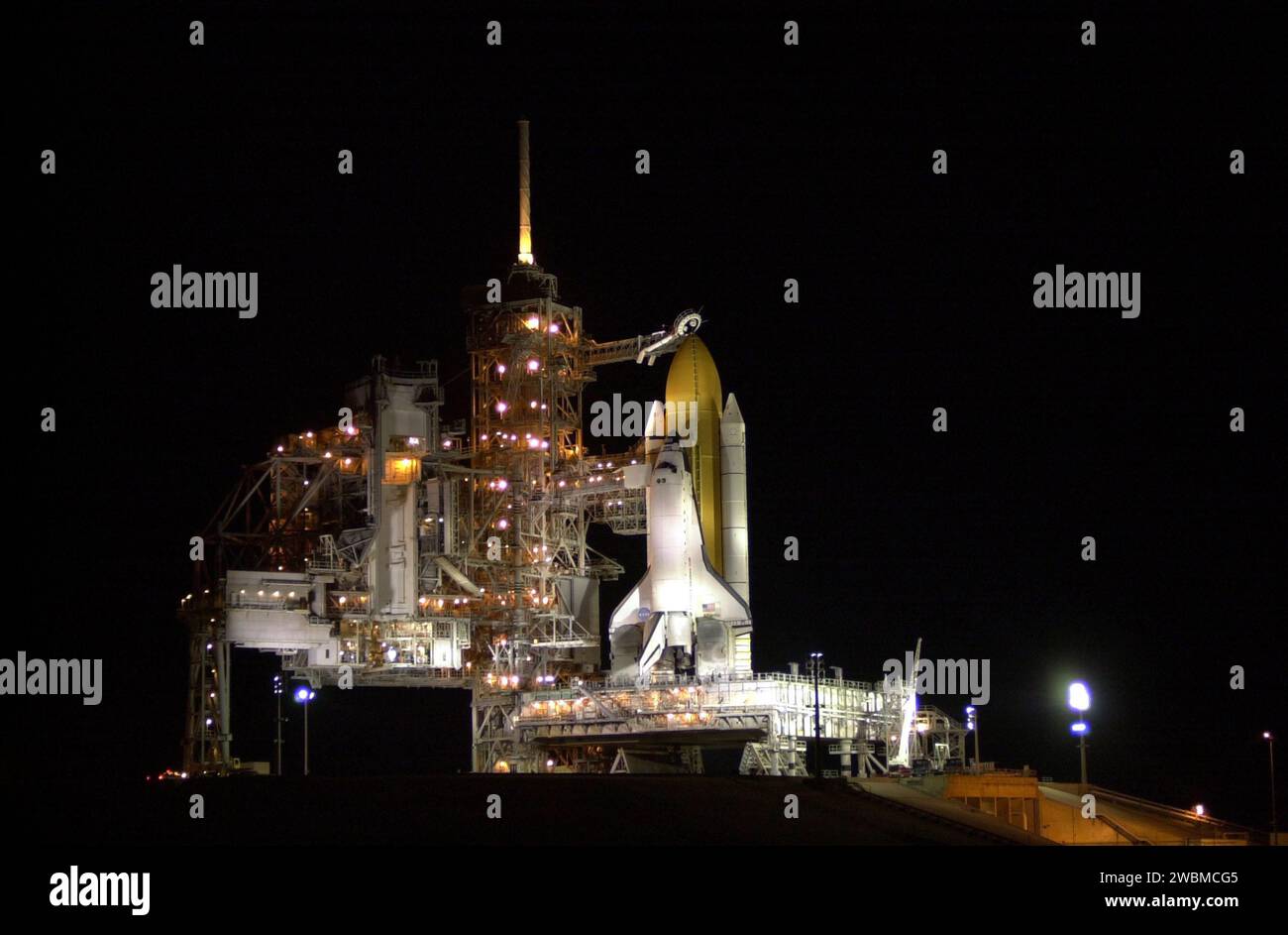 KENNEDY SPACE CENTER, Fla. -- Lights on the Fixed Service Structure ...