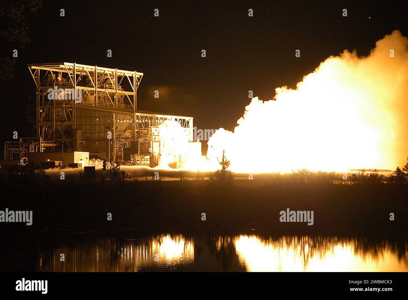 A team of engineers at Stennis Space Center conducted a test firing of ...