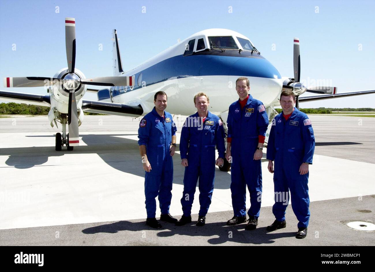 From the Cape Canaveral Air Force Station Skid Strip, the STS-102 crew prepares to depart for ...
