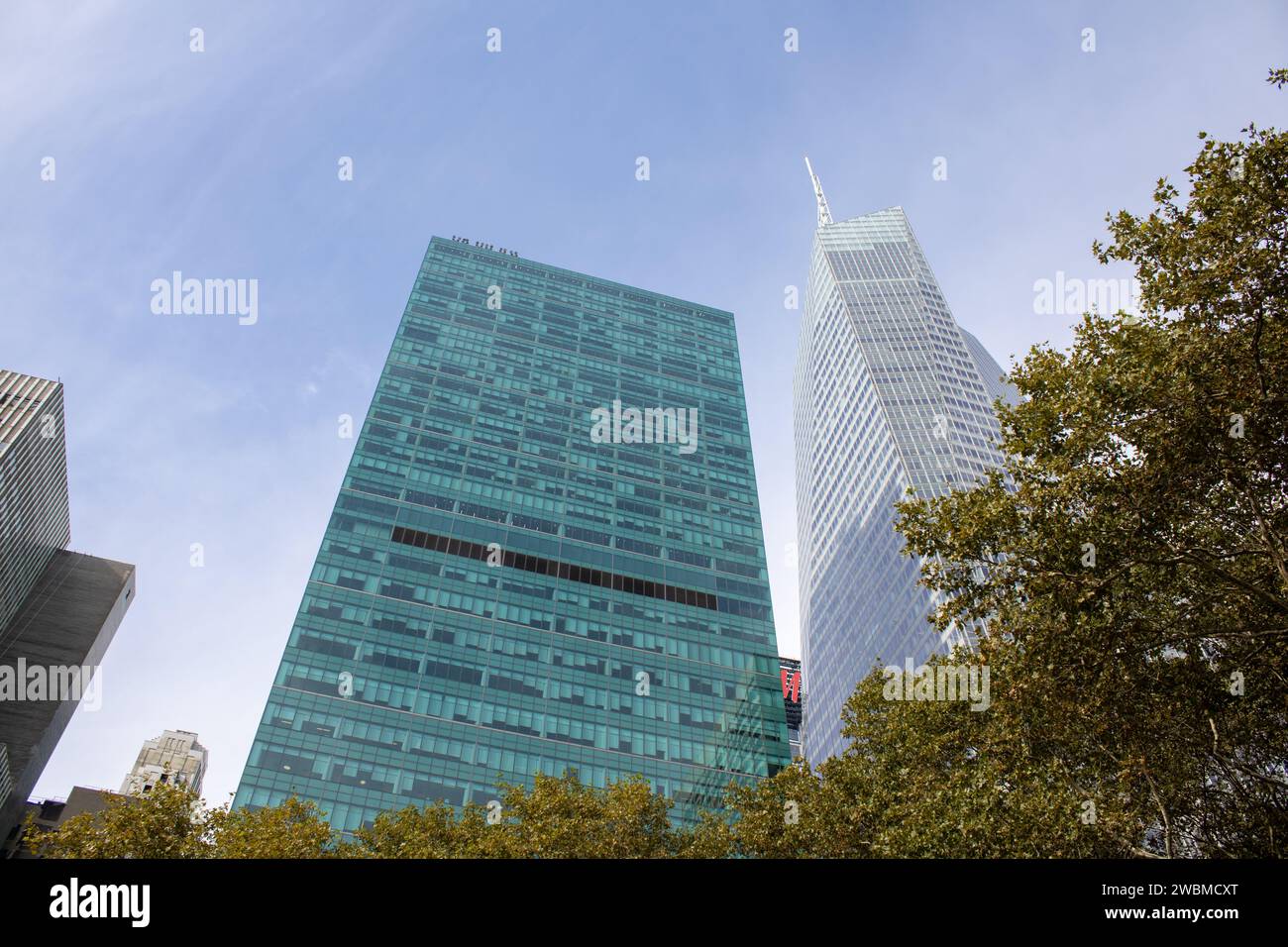 This beautiful high-rise building stands tall in a city skyline ...