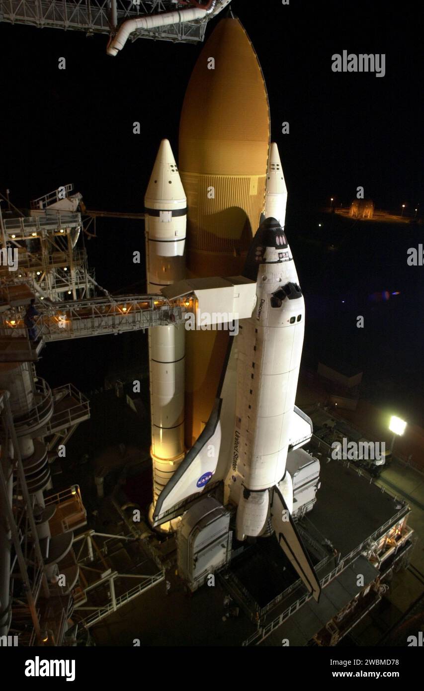 KENNEDY SPACE CENTER, Fla. -- Space Shuttle Discovery is bathed in ...