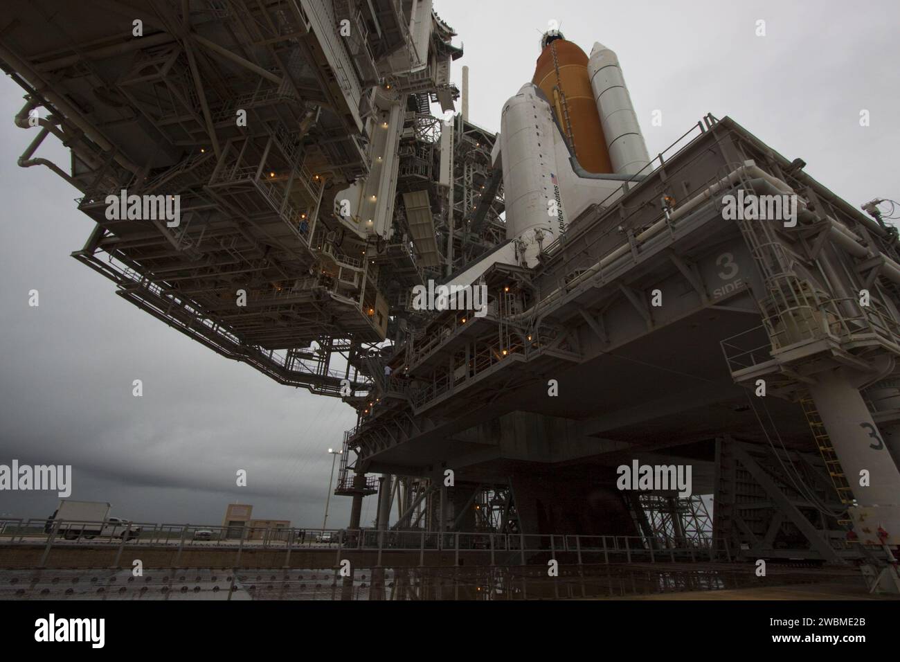 Launch Pad 39A shows Atlantis during RSS rollback for STS-135. Crew ...