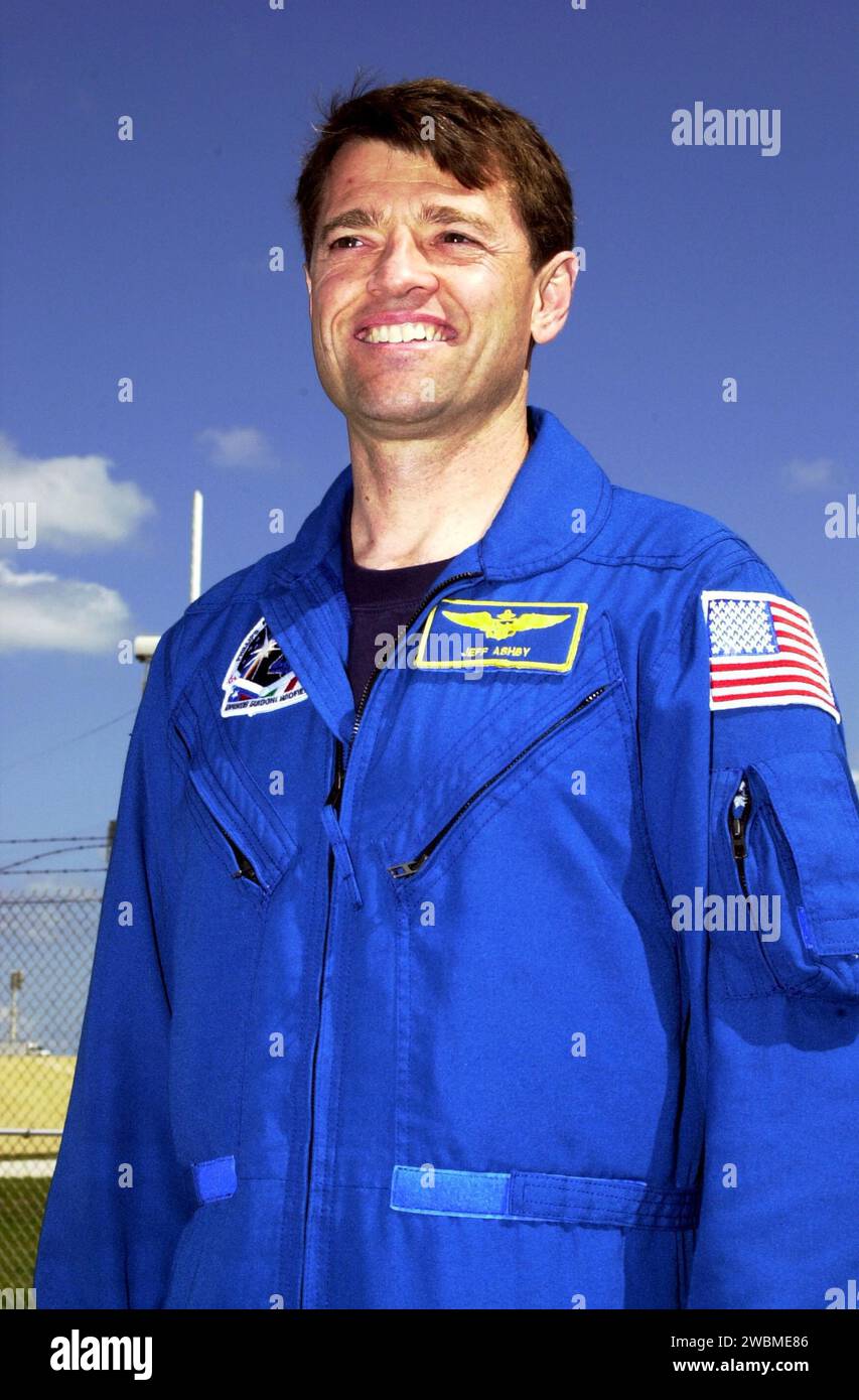 KENNEDY SPACE CENTER, FLA. -- STS-100 Pilot Jeffrey S. Ashby stands ...