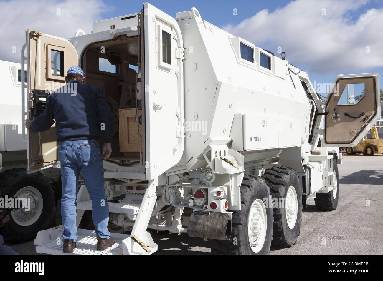 CAPE CANAVERAL, Fla. – A URS Federal Services worker enters one of the four new emergency egress ...