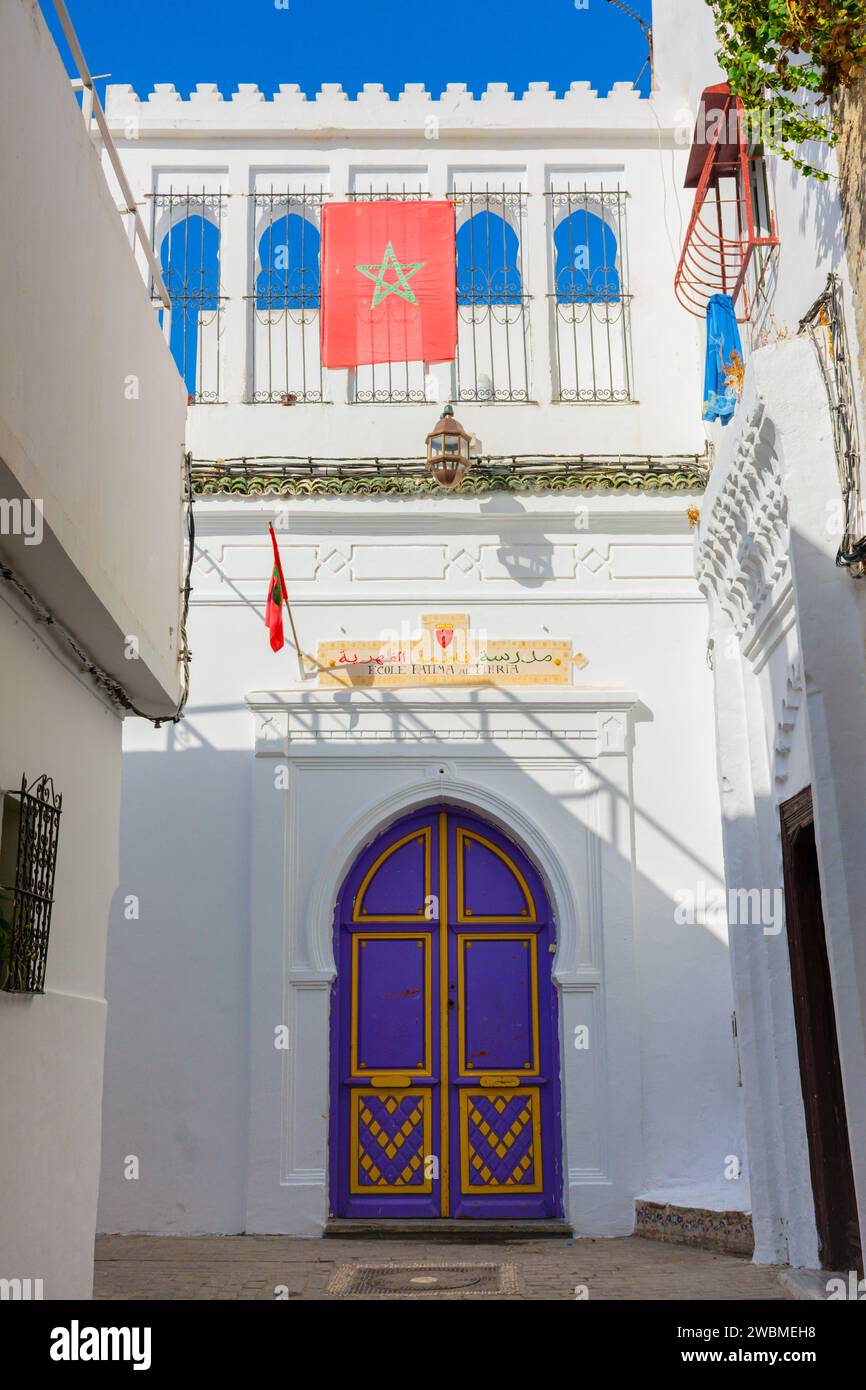 Tangier, Morocco. October 15th, 2022 - Facade and purple door of the ...