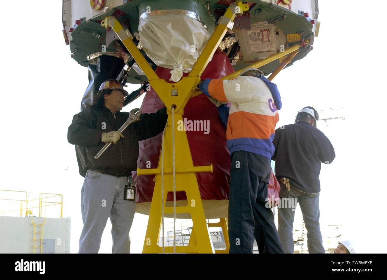 VANDENBERG AIR FORCE BASE, CALIF. - Workers on Space Launch Complex 2 at Vandenberg Air Force ...