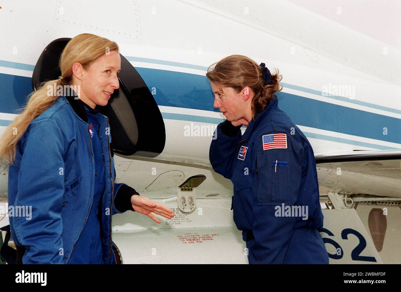STS-98 Mission Specialist Marsha Ivins (left) speaks to astronaut Pam ...