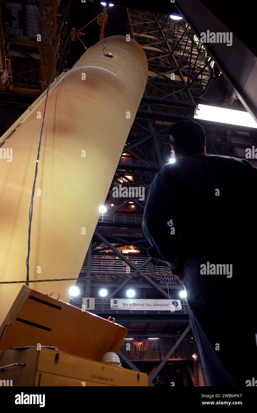 KENNEDY SPACE CENTER, FLA. - Nearly vertical, the redesigned External ...