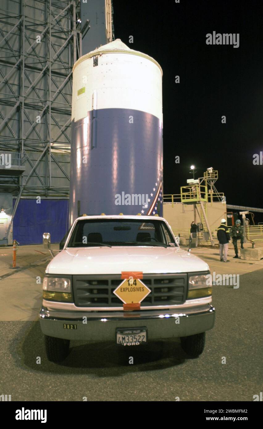 VANDENBERG AIR FORCE BASE, CALIF. - The interstage of a Boeing Delta 2 rocket arrives on Space ...
