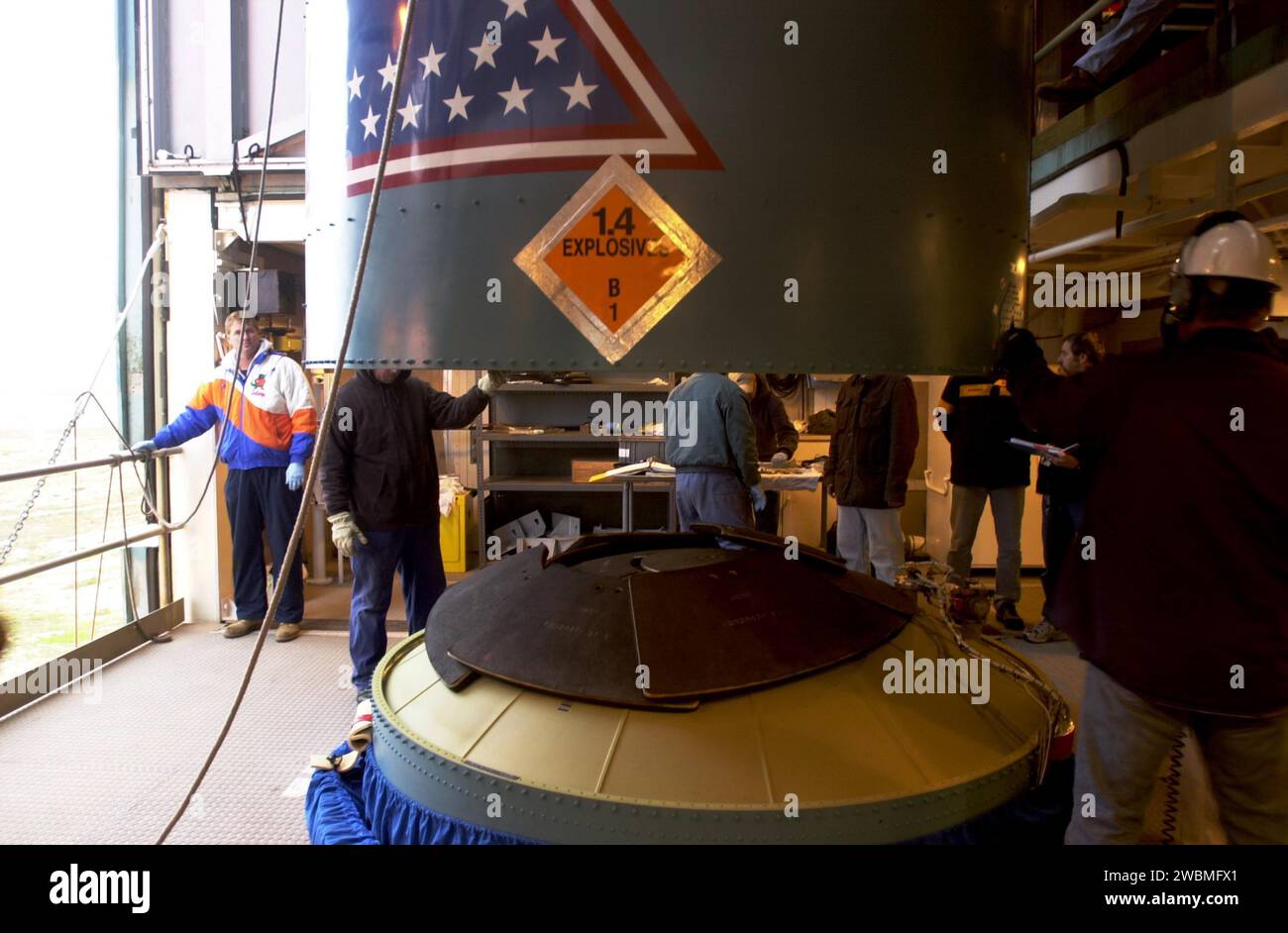 VANDENBERG AIR FORCE BASE, CALIF. - In the launch service tower on Space Launch Complex 2 at ...