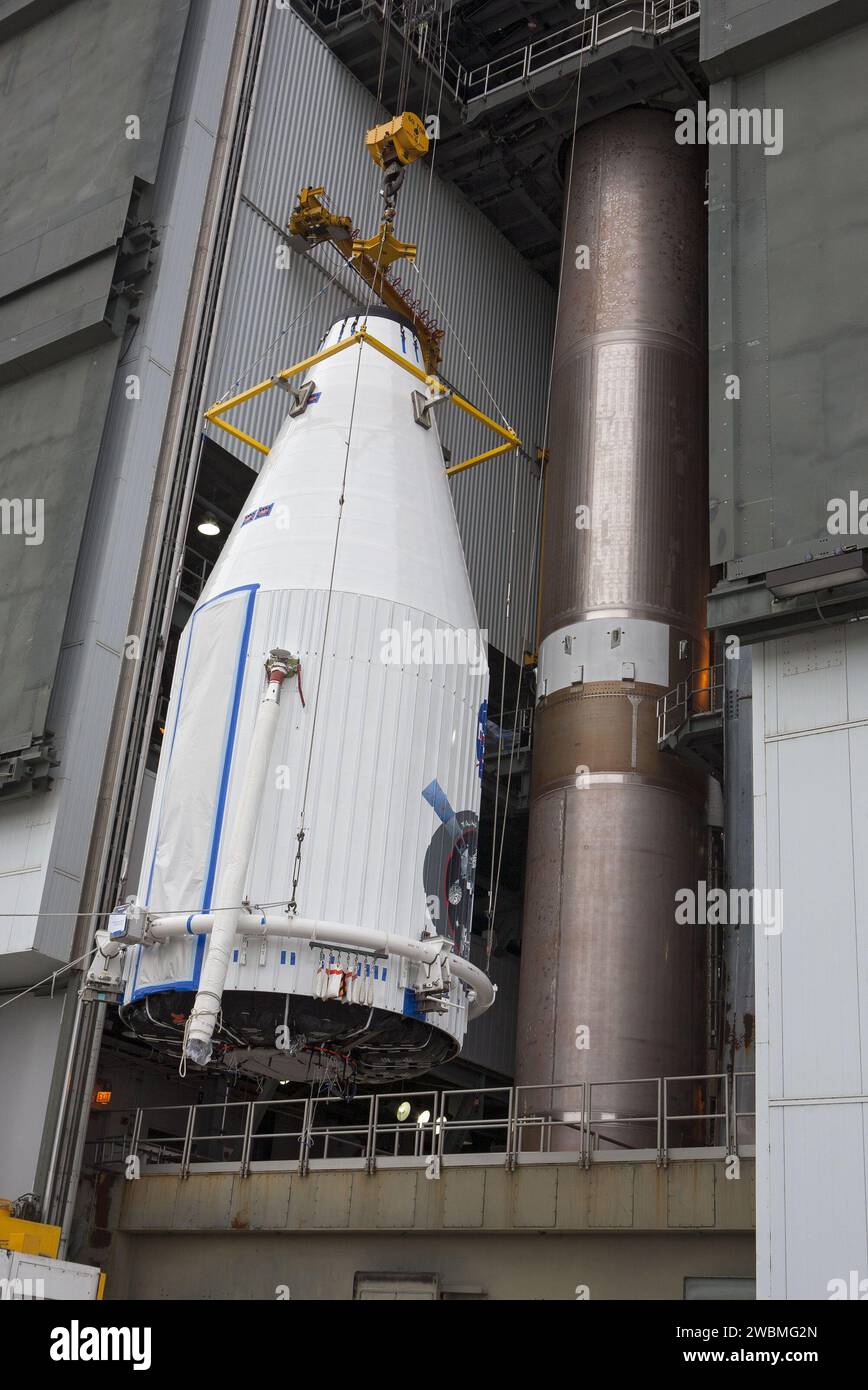 NASA's TDRS-K spacecraft is lifted for placement atop a United Launch ...