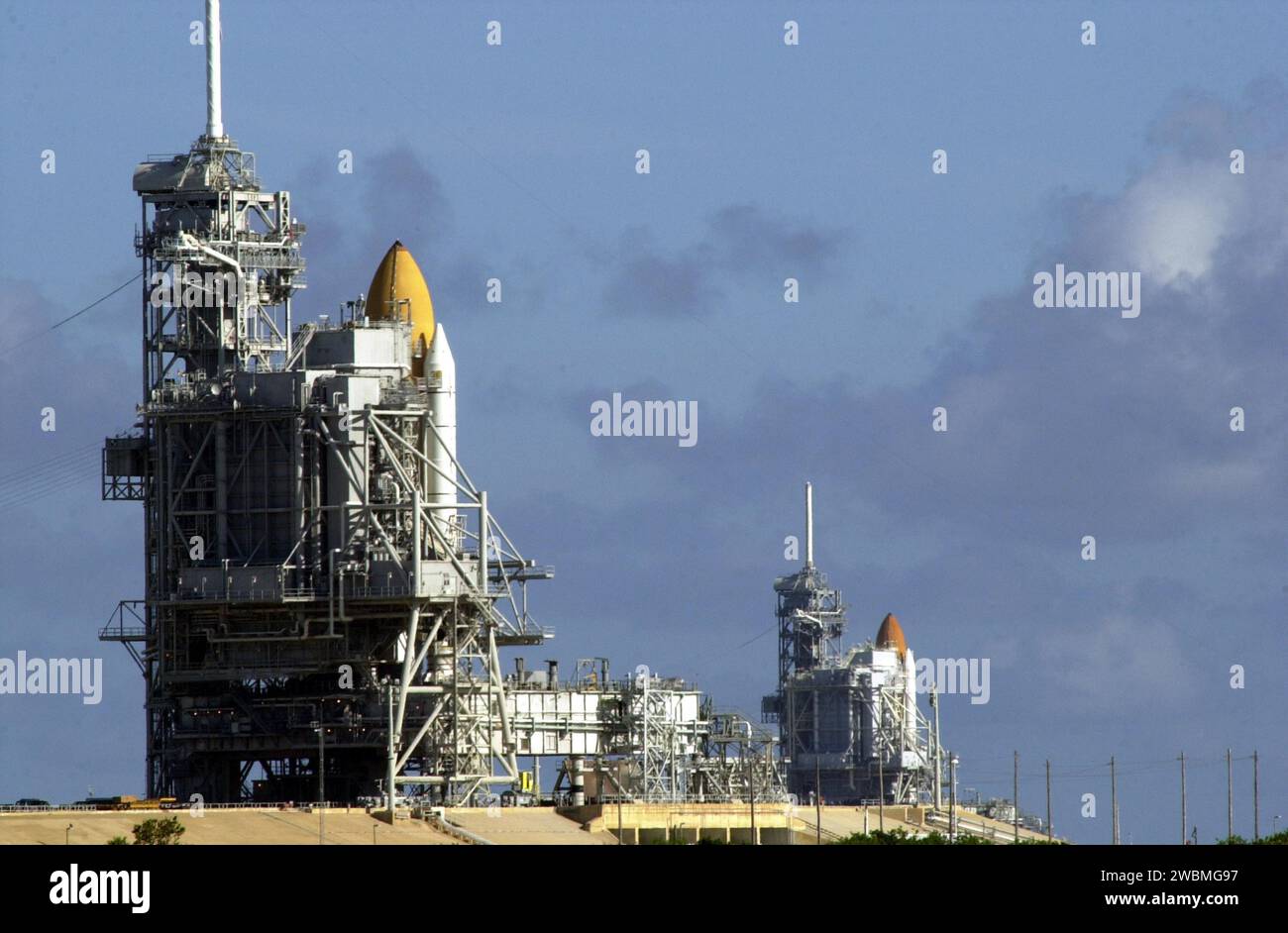 Space Shuttles Discovery and Atlantis are positioned on Launch Pads 39A ...