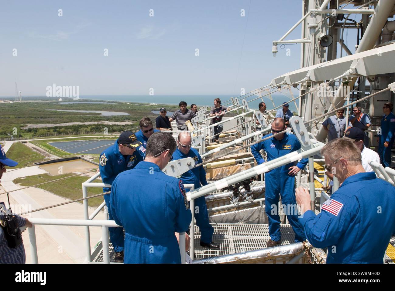 The STS-132 crew of space shuttle Atlantis trains on Launch Pad 39A ...