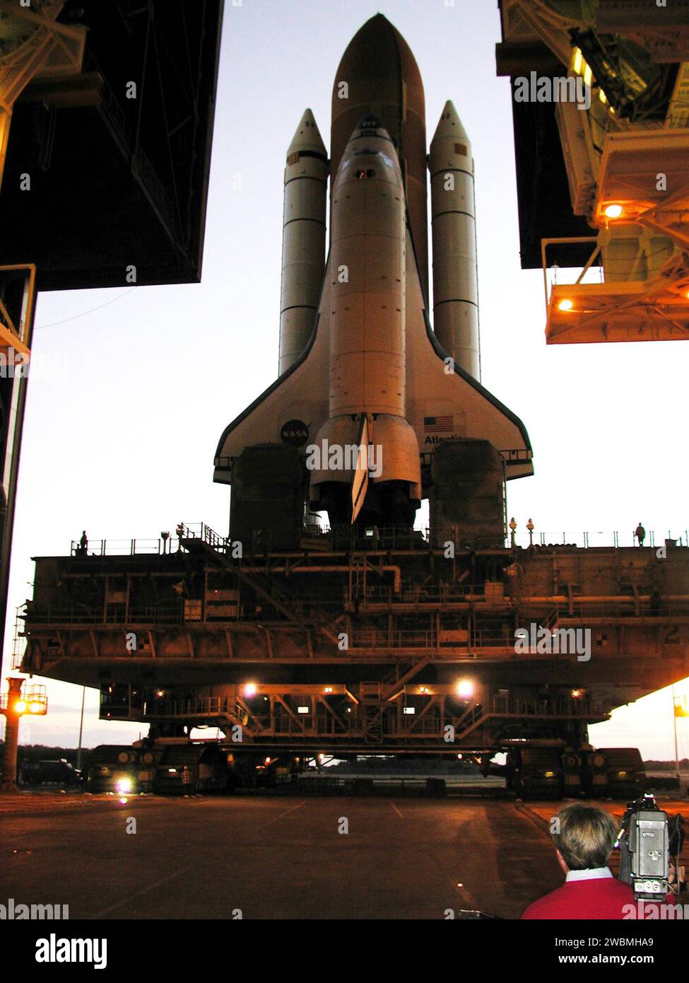 KENNEDY SPACE CENTER, Fla. -- Reflecting light from framework inside ...
